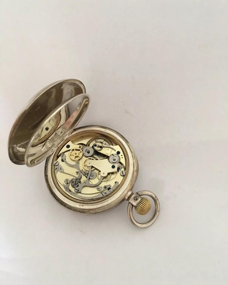 Silver Cased Swiss Lever Chronograph Centre Seconds Pocket Watch For ...