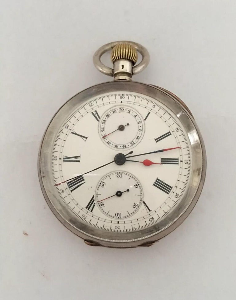 Silver Cased Swiss Lever Chronograph Centre Seconds Pocket Watch For ...