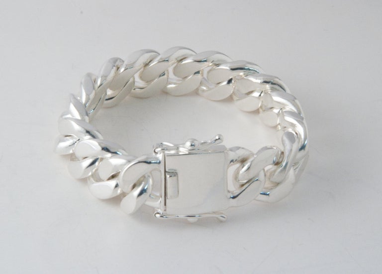 Silver Chain Gourmette Link Bracelet 181 Grams For Sale at 1stDibs