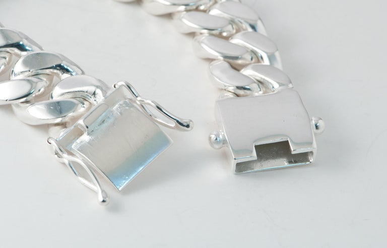 Silver Chain Gourmette Link Bracelet 181 Grams For Sale at 1stDibs