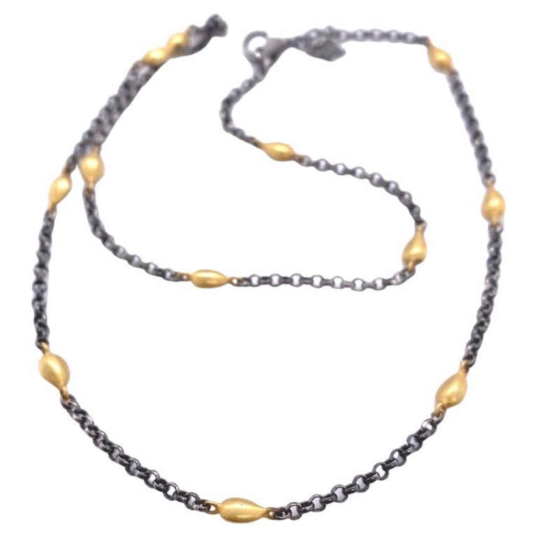 Silver Chain with 24K Beads by Kurtulan of Istanbul, Turkey, 35" For ...