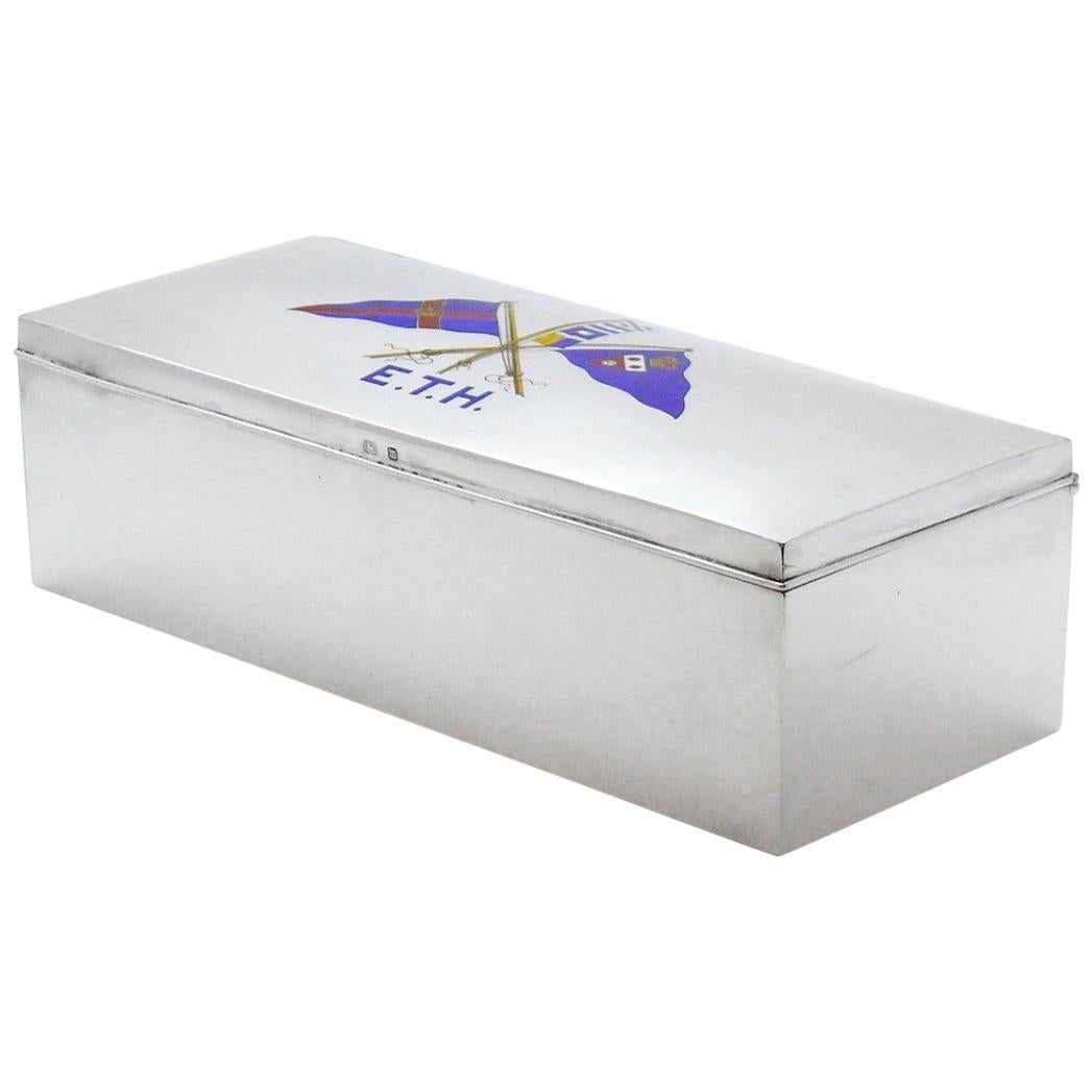 Sterling Silver Cigar Box with Enamel Yachting Flags, hallmarked 1896 ...