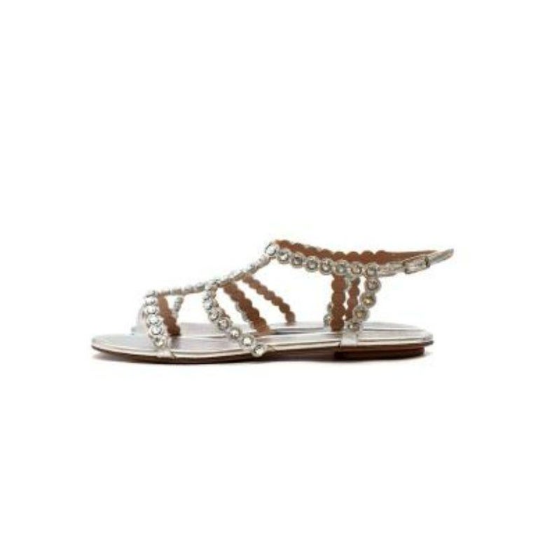 Silver crystal embellished flat sandals For Sale at 1stDibs