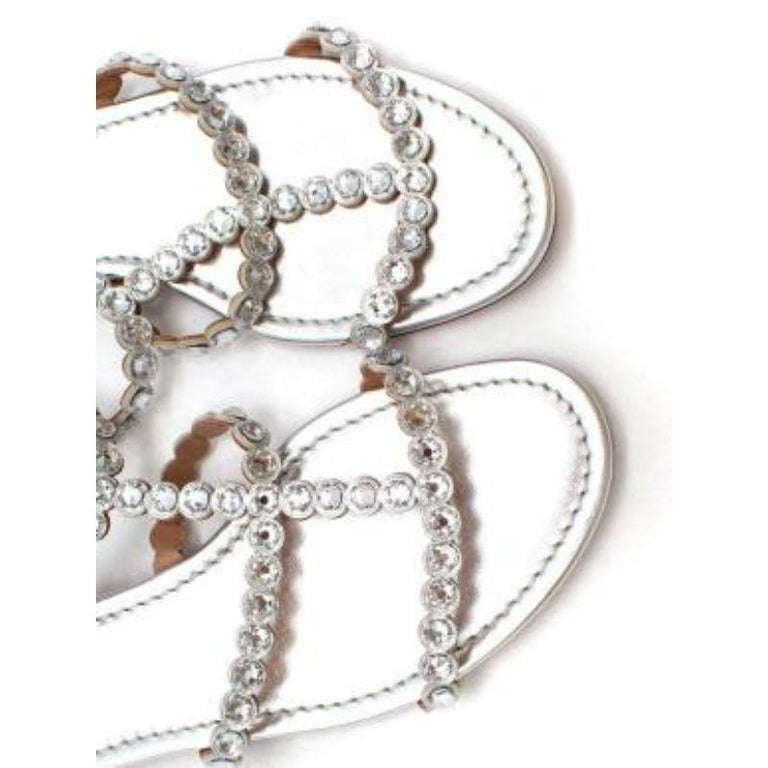 Silver crystal embellished flat sandals For Sale at 1stDibs