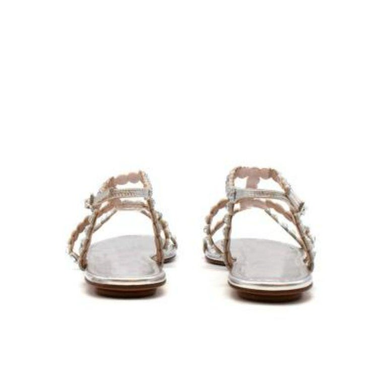 Silver crystal embellished flat sandals For Sale at 1stDibs