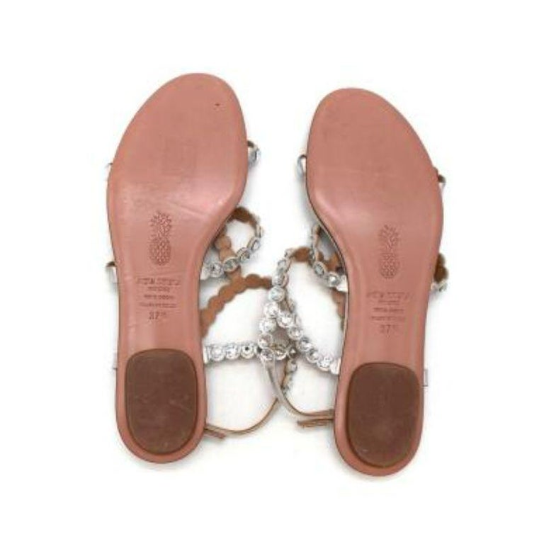 Silver crystal embellished flat sandals For Sale at 1stDibs