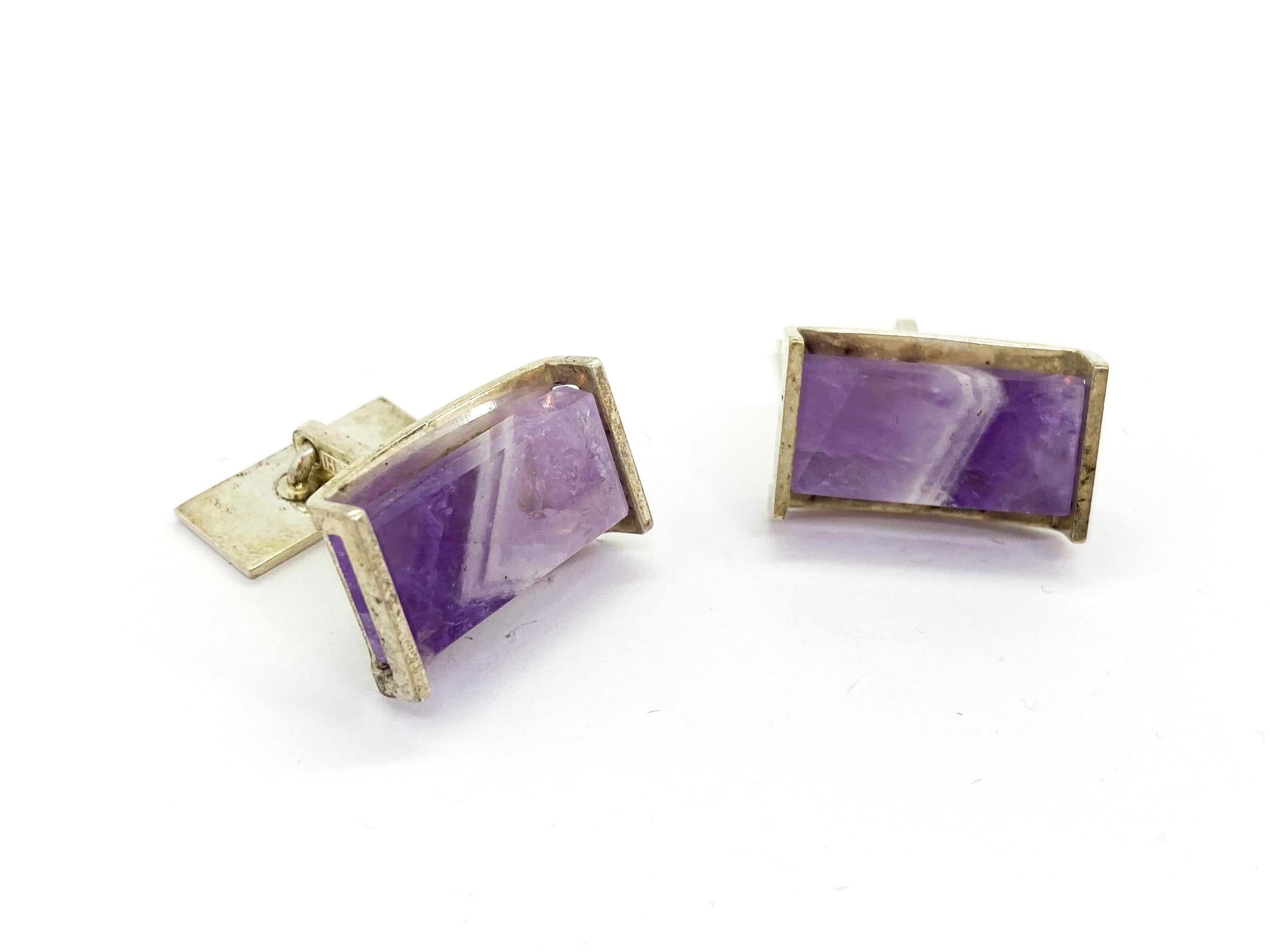 Silver Cufflinks by Elis Kauppi for Kupittaan Kulta, Finland, Amethyst ...