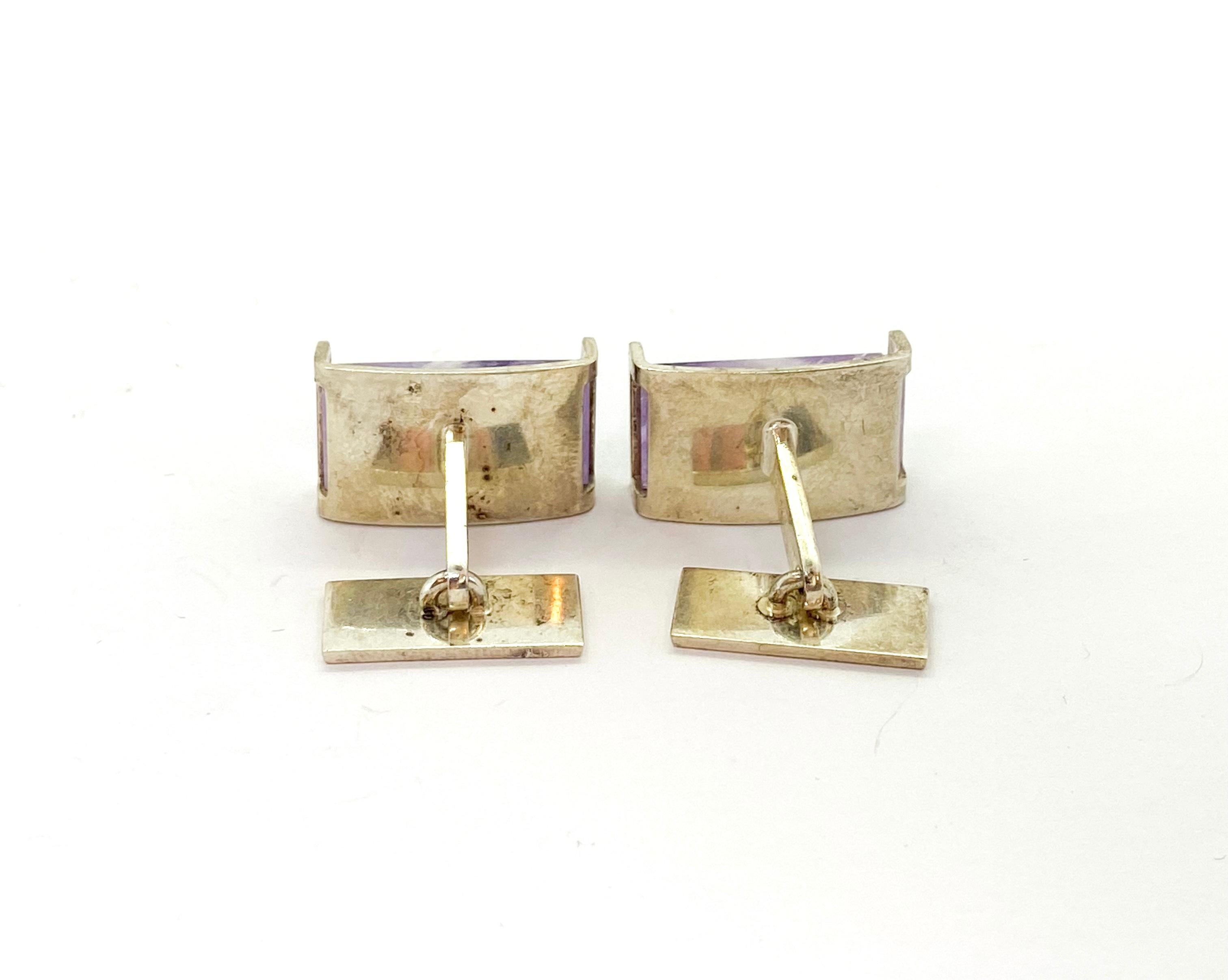 Silver Cufflinks by Elis Kauppi for Kupittaan Kulta, Finland, Amethyst ...