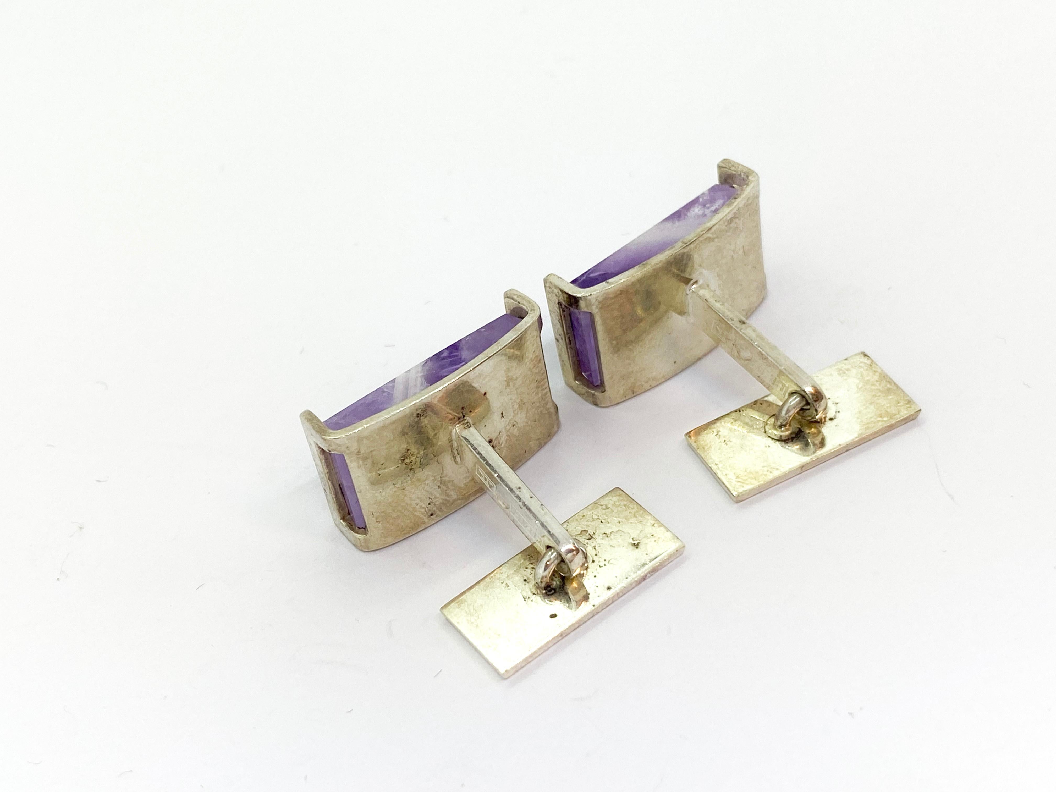 Silver Cufflinks by Elis Kauppi for Kupittaan Kulta, Finland, Amethyst ...