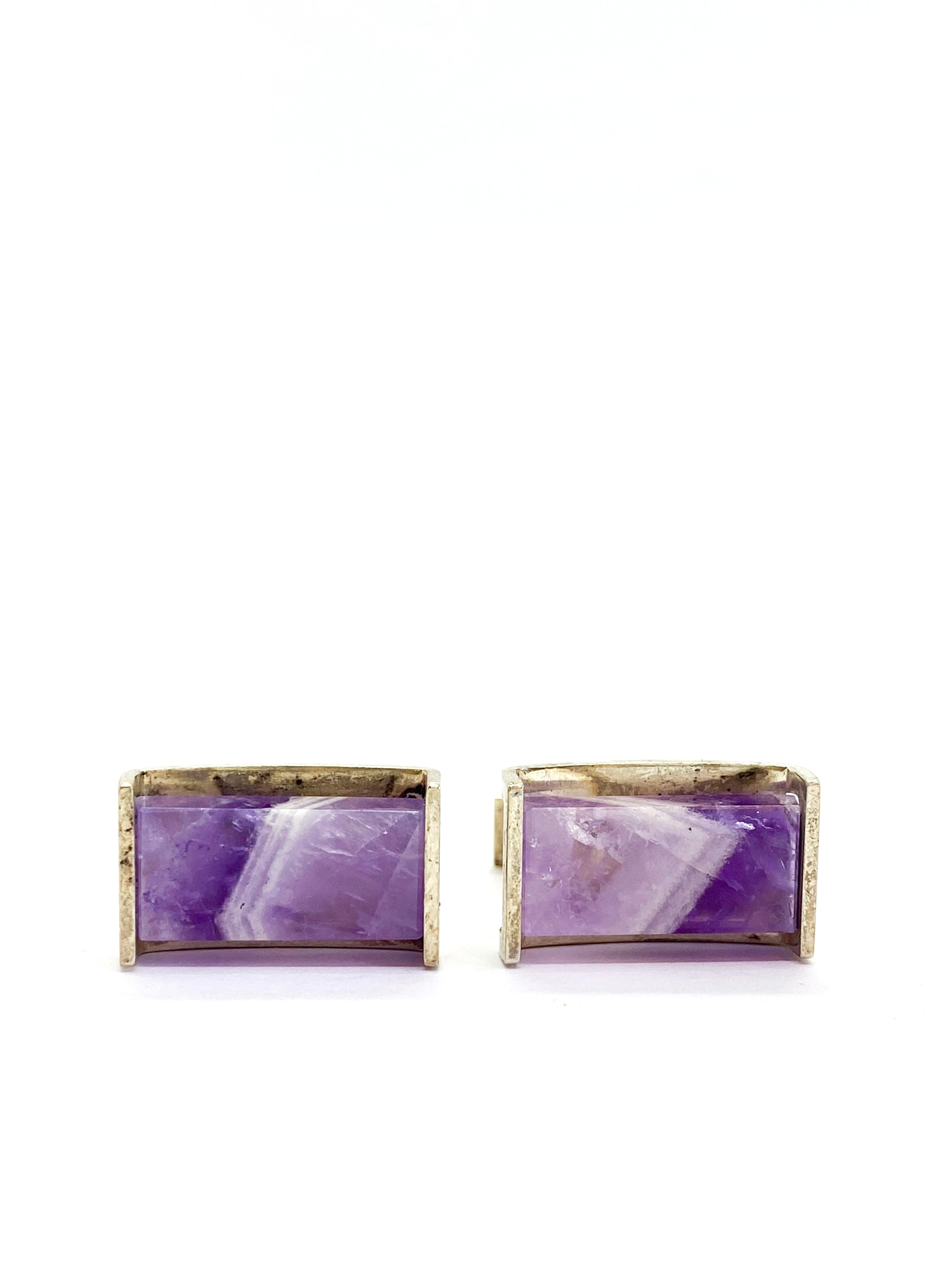 Silver Cufflinks by Elis Kauppi for Kupittaan Kulta, Finland, Amethyst ...
