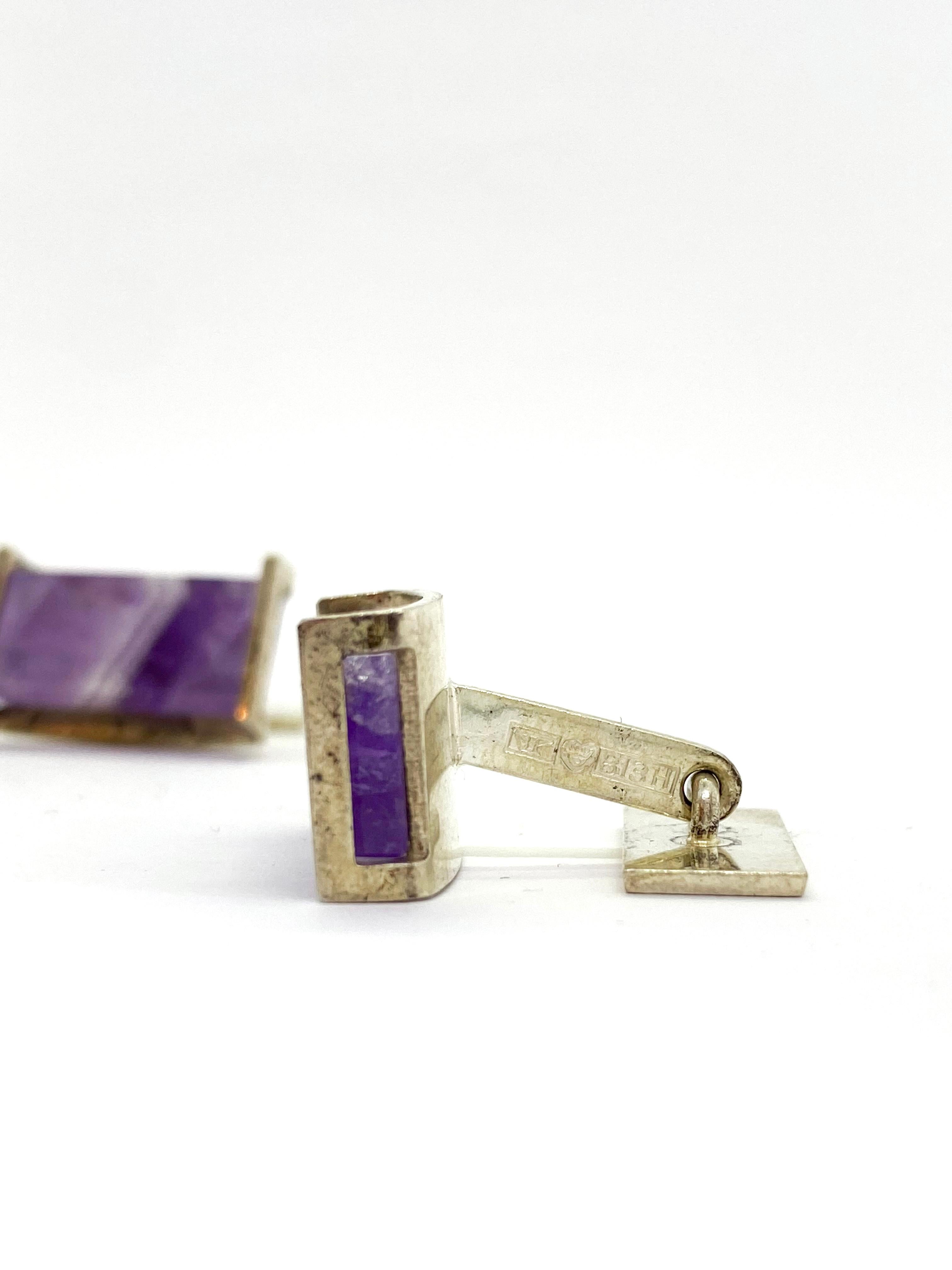 Silver Cufflinks by Elis Kauppi for Kupittaan Kulta, Finland, Amethyst ...