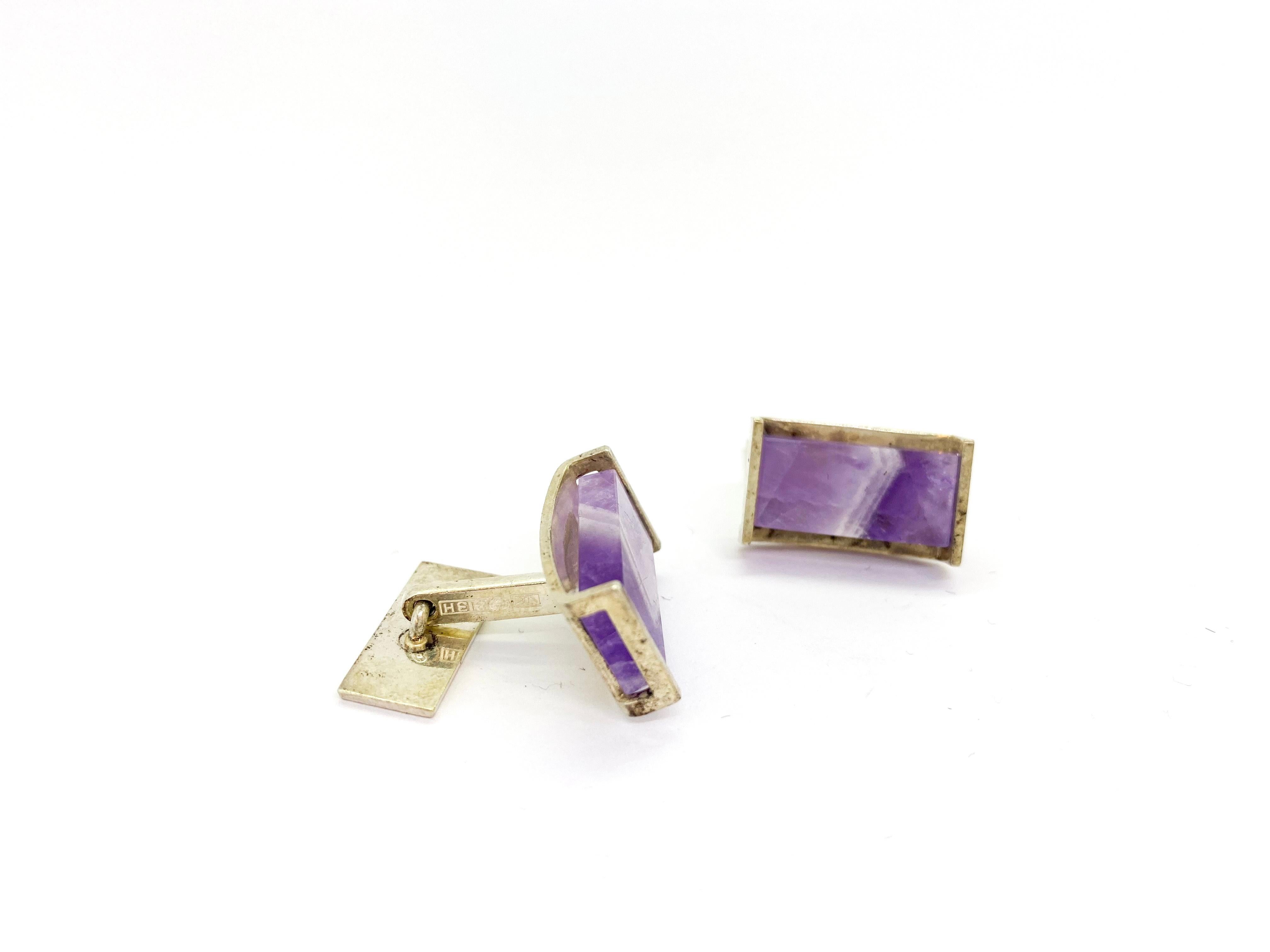 Silver Cufflinks by Elis Kauppi for Kupittaan Kulta, Finland, Amethyst ...