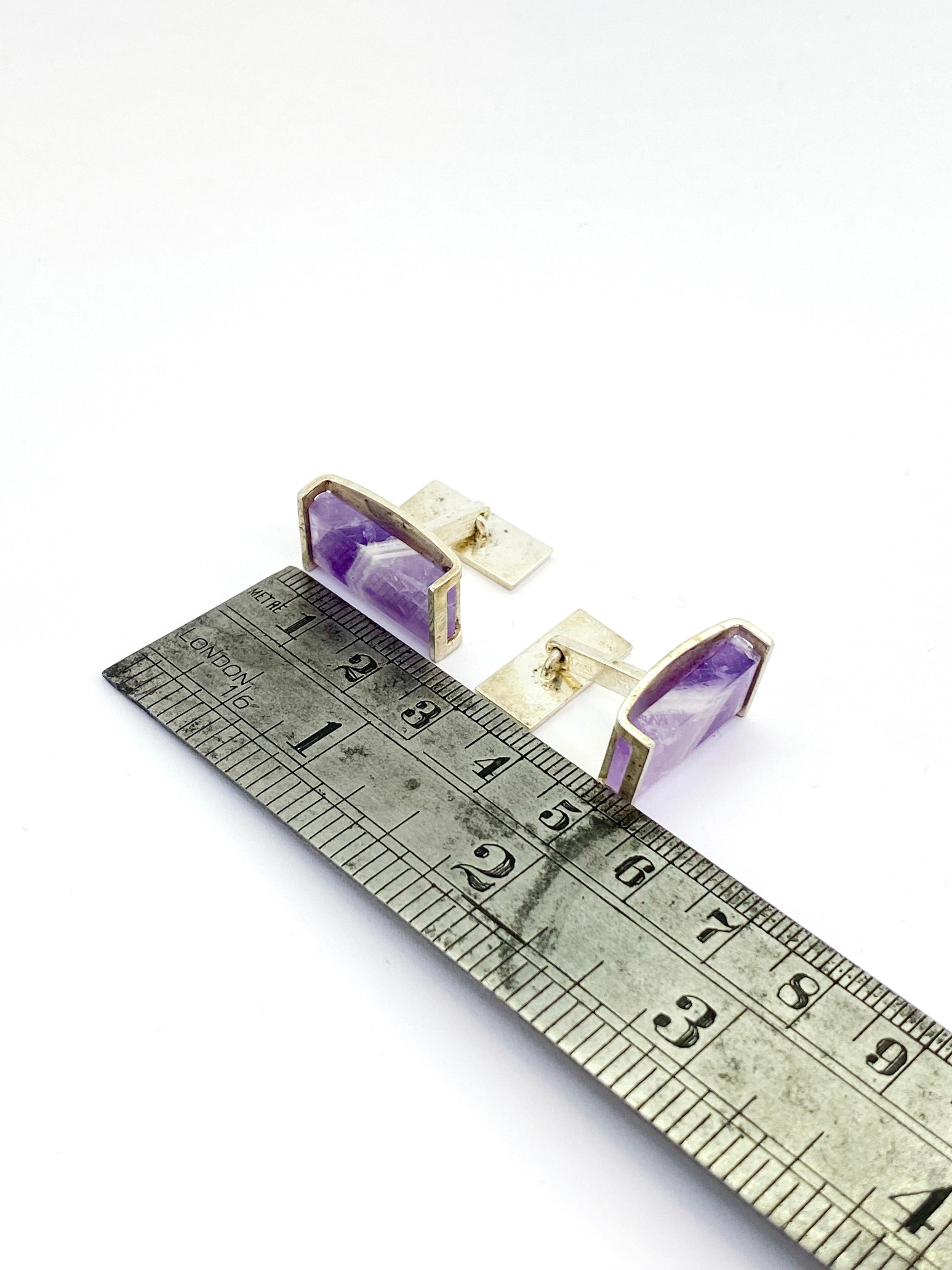 Silver Cufflinks by Elis Kauppi for Kupittaan Kulta, Finland, Amethyst ...