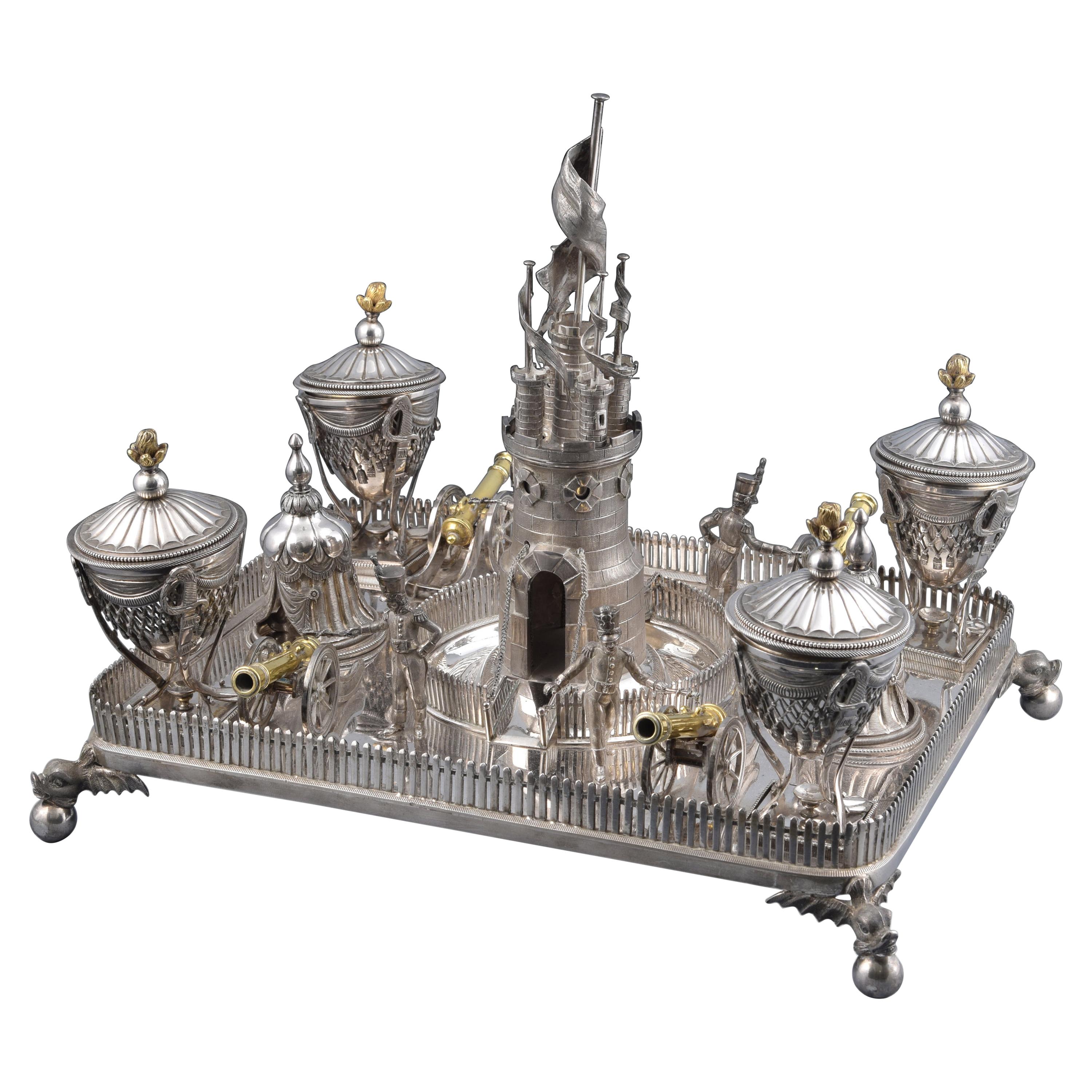 Gilded Age Silver Plated and Crystal Writing Desk Set For Sale at 1stDibs
