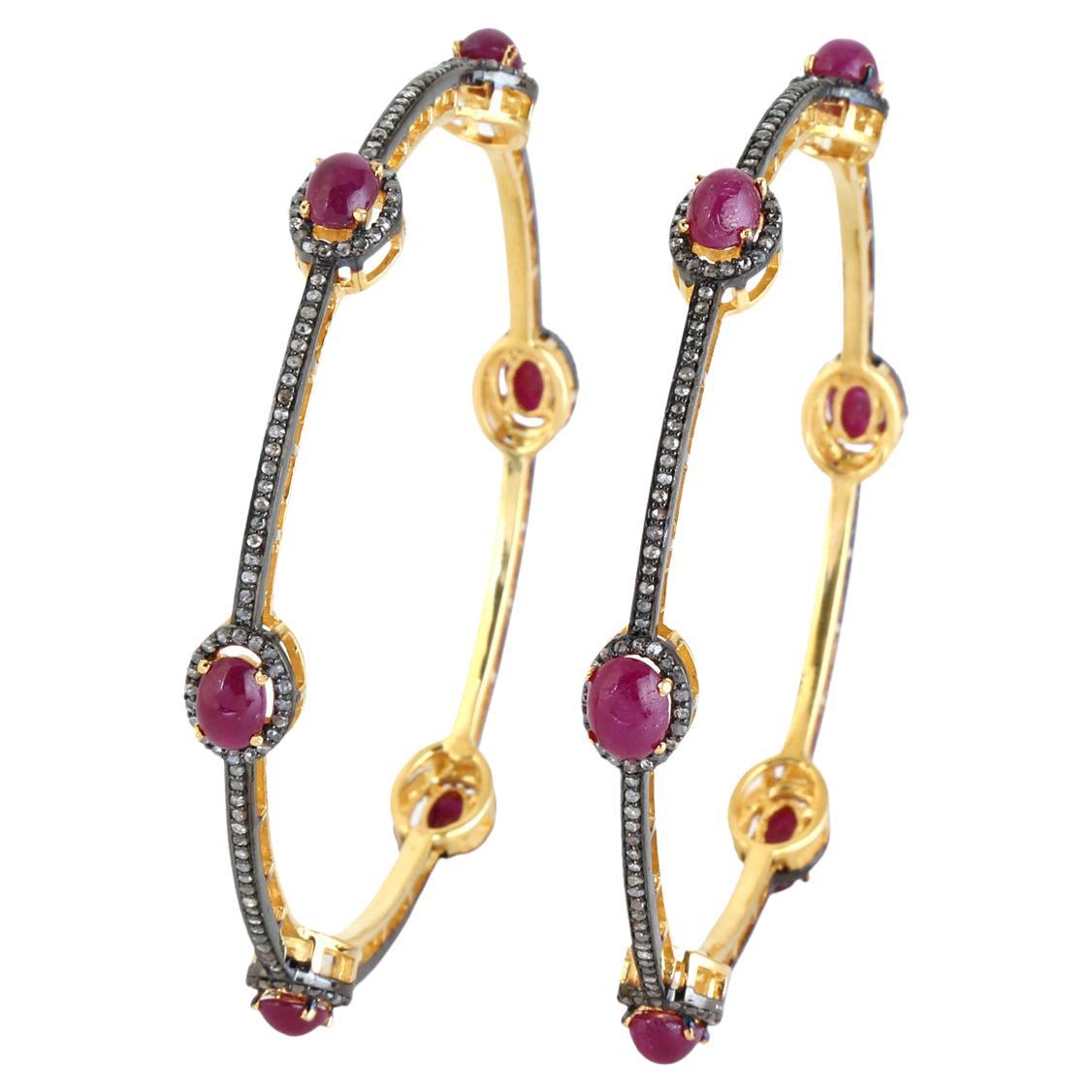 925 Sterling Silver 3.75cts Diamond and 10.10cts ruby Bangle For Sale ...