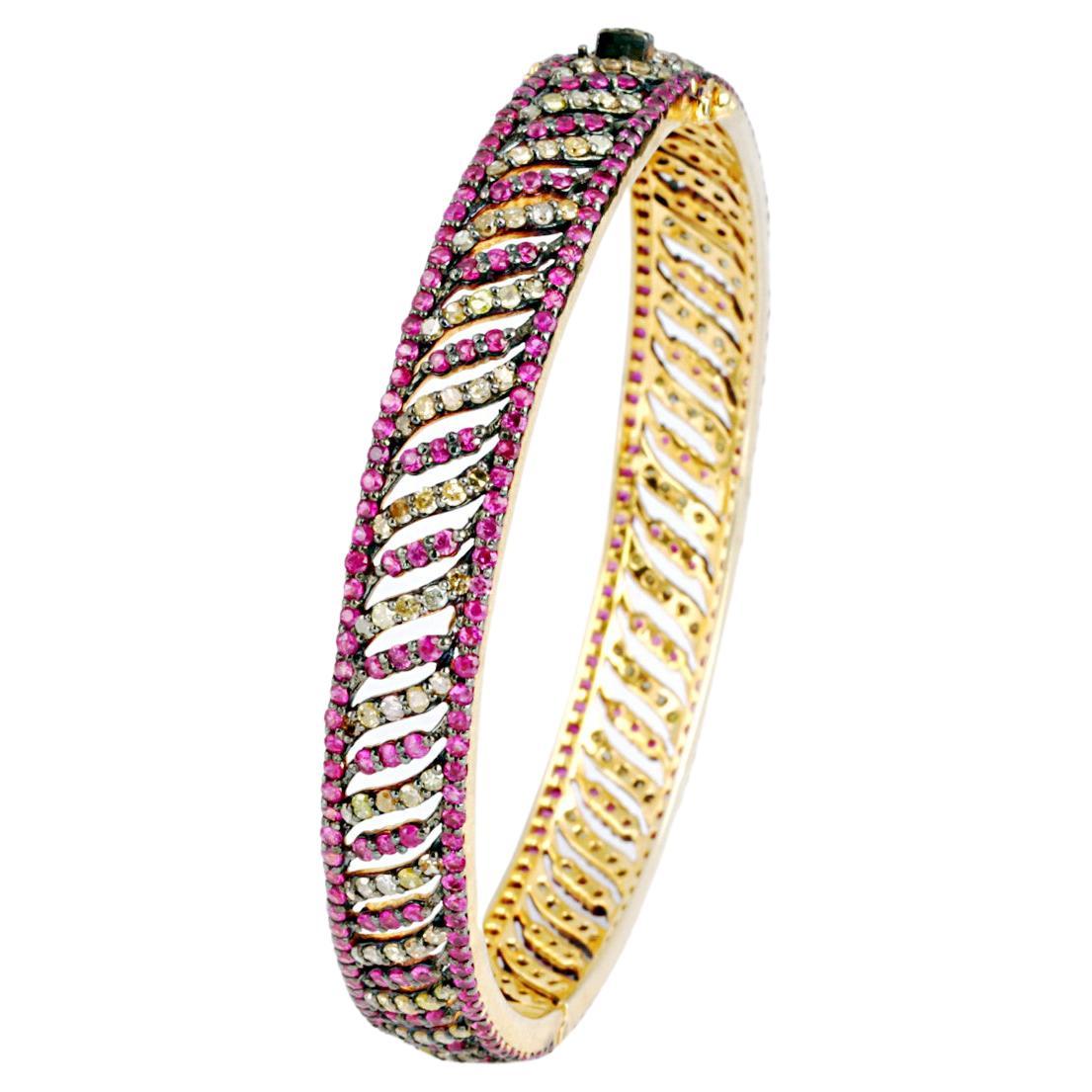 19th Century Pearl Ruby Diamond Bangle For Sale at 1stDibs