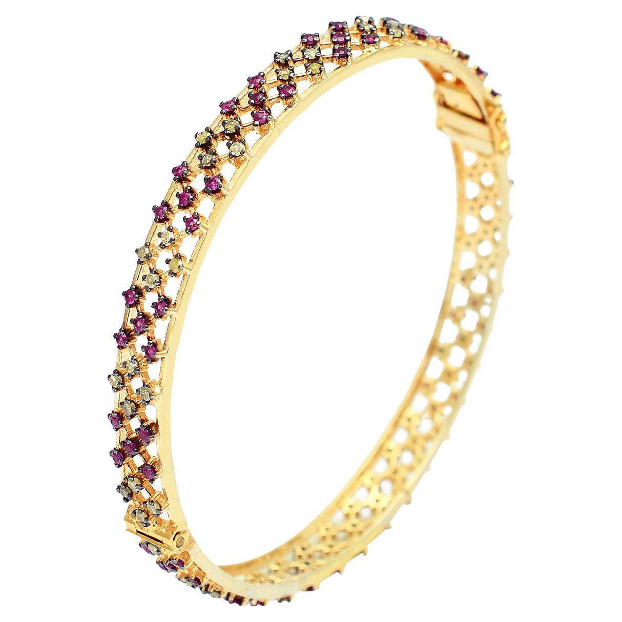 19th Century Pearl Ruby Diamond Bangle For Sale at 1stDibs