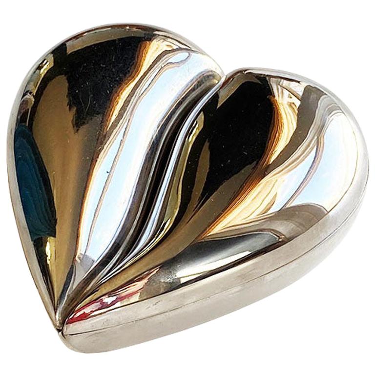 Silver Double Compartment Heart Box with Velvet Lining at 1stDibs