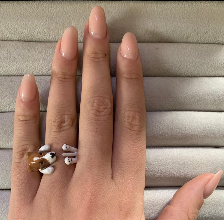 Silver Enamel Jack Russell Dog Ring at 1stDibs