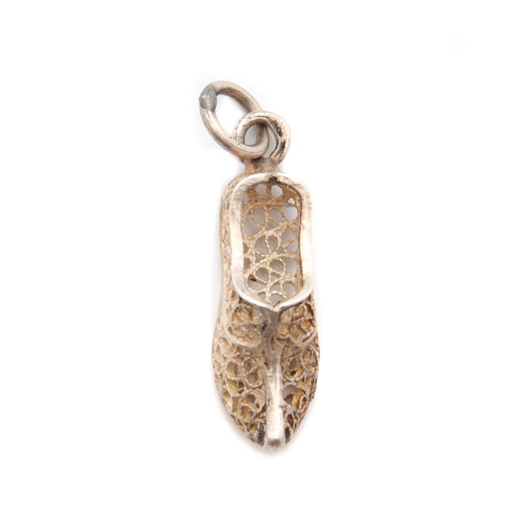 Vintage Silver Wooden Shoe Clog Charm Pendant For Sale at 1stDibs