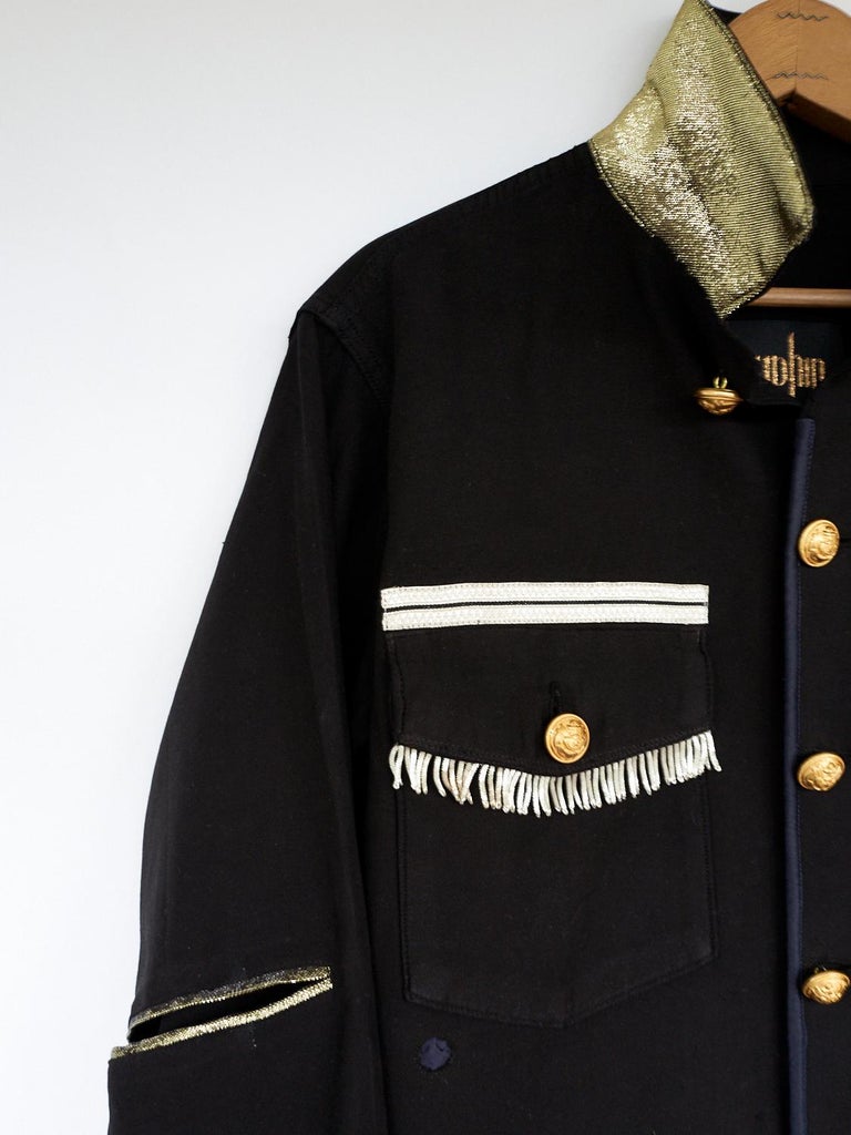 Fringe Embellished Jacket Military Black Gold Silk Gold Button Silver J ...