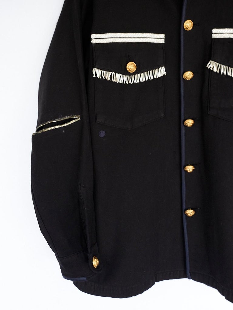 Fringe Embellished Jacket Military Black Gold Silk Gold Button Silver J ...