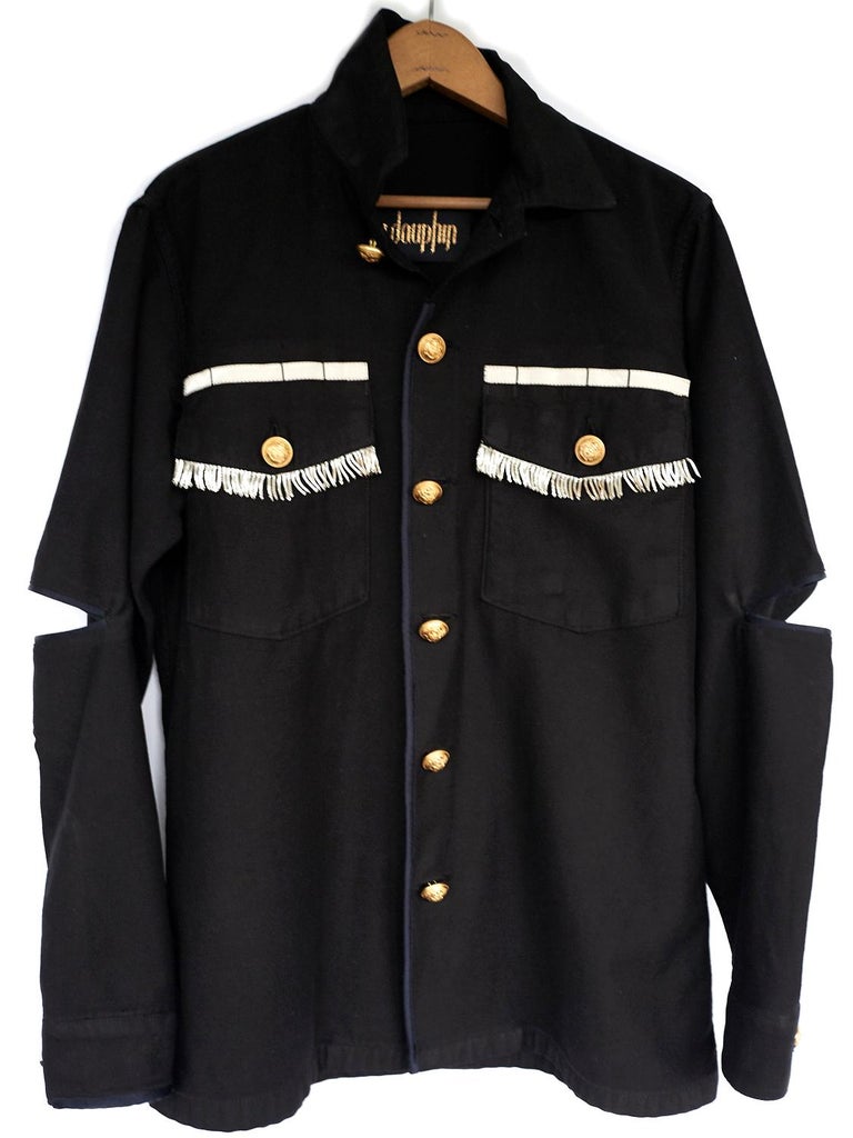 Silver Fringe Jacket Military Dark Blue Statement Silk Gold Button J ...