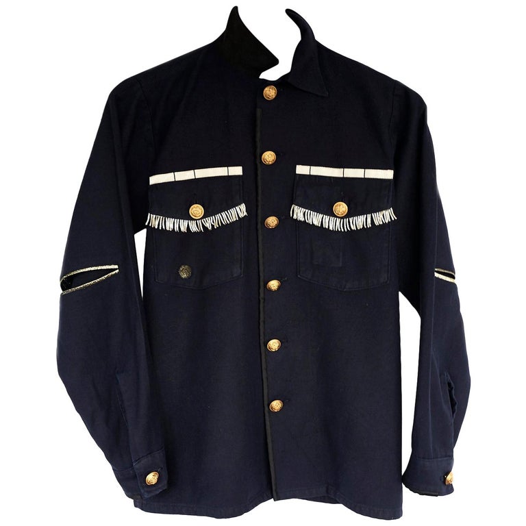 Silver Fringe Jacket Military Dark Blue Statement Silk Gold Button J ...