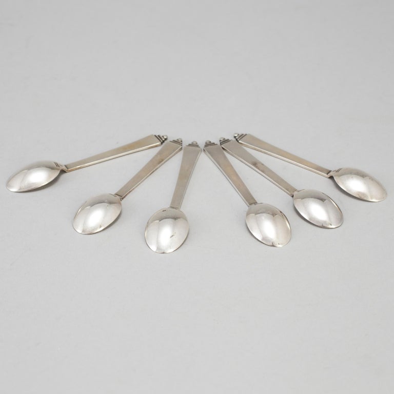 Silver Georg Jansen Moka Spoon Model "Pyramid" Set of 6 Denmark, 1960 ...