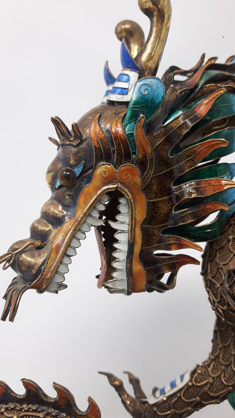 Silver-Gilt Filigree and Enamel Dragon at 1stDibs