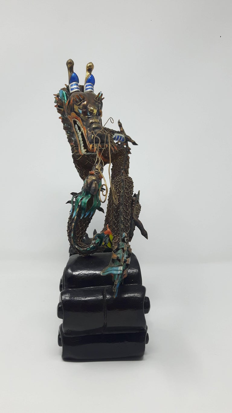 Silver-Gilt Filigree and Enamel Dragon at 1stDibs