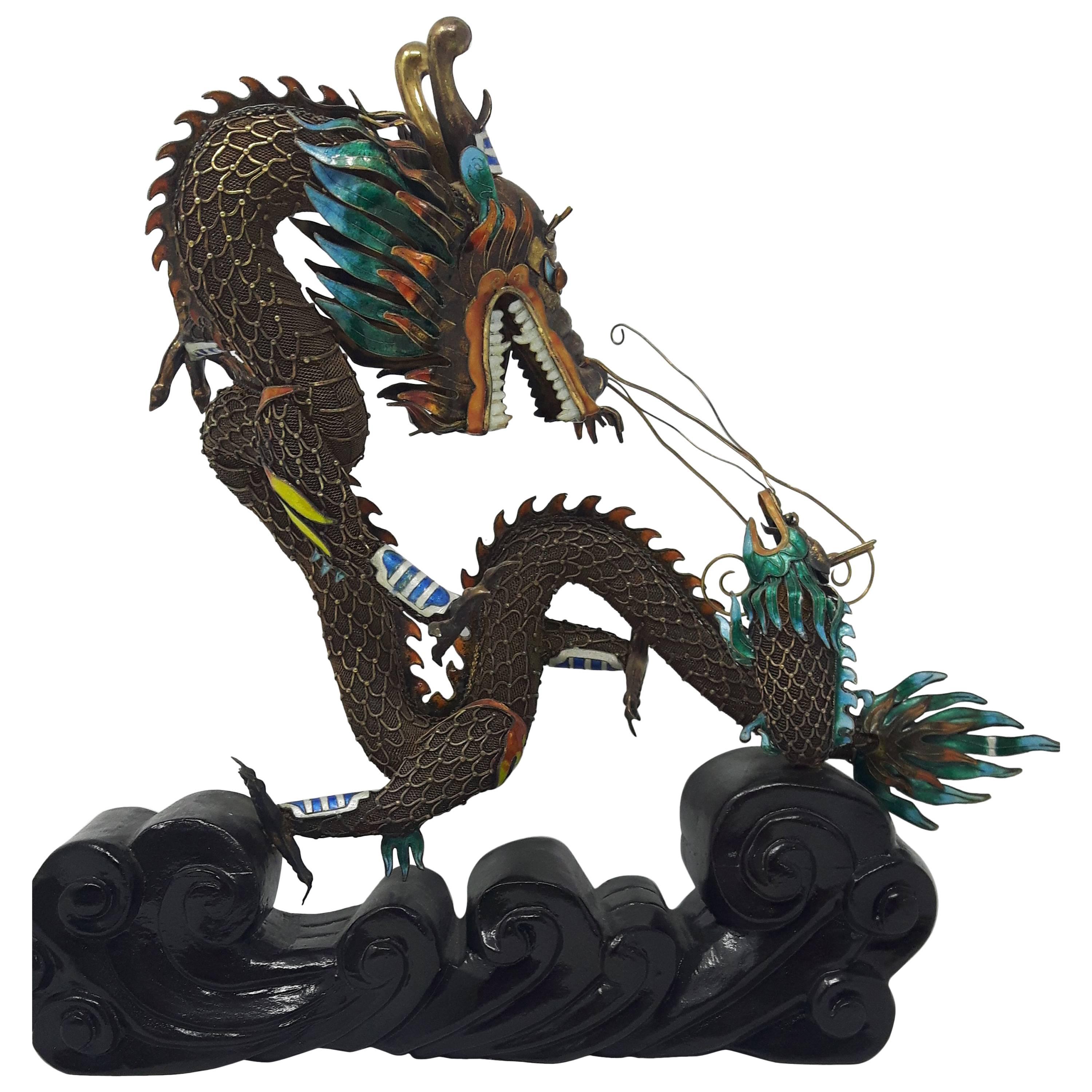 Silver-Gilt Filigree and Enamel Dragon at 1stDibs