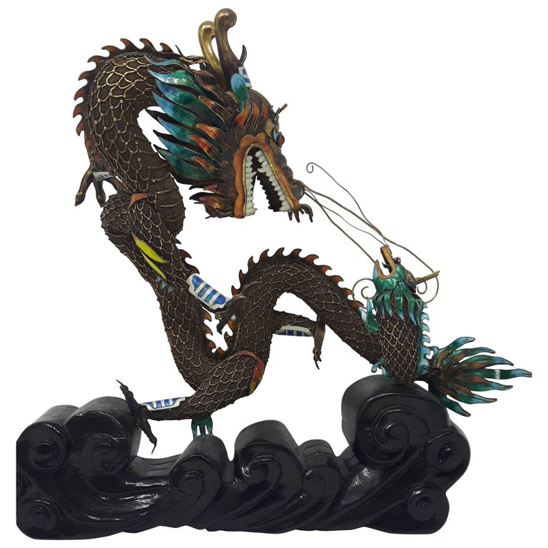 Silver-Gilt Filigree and Enamel Dragon at 1stDibs