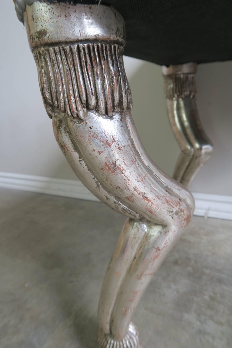 Silver Gilt Fortuny Upoholstered Benches with Silver Nailhead Trim ...