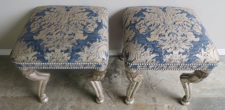 Silver Gilt Fortuny Upoholstered Benches with Silver Nailhead Trim ...