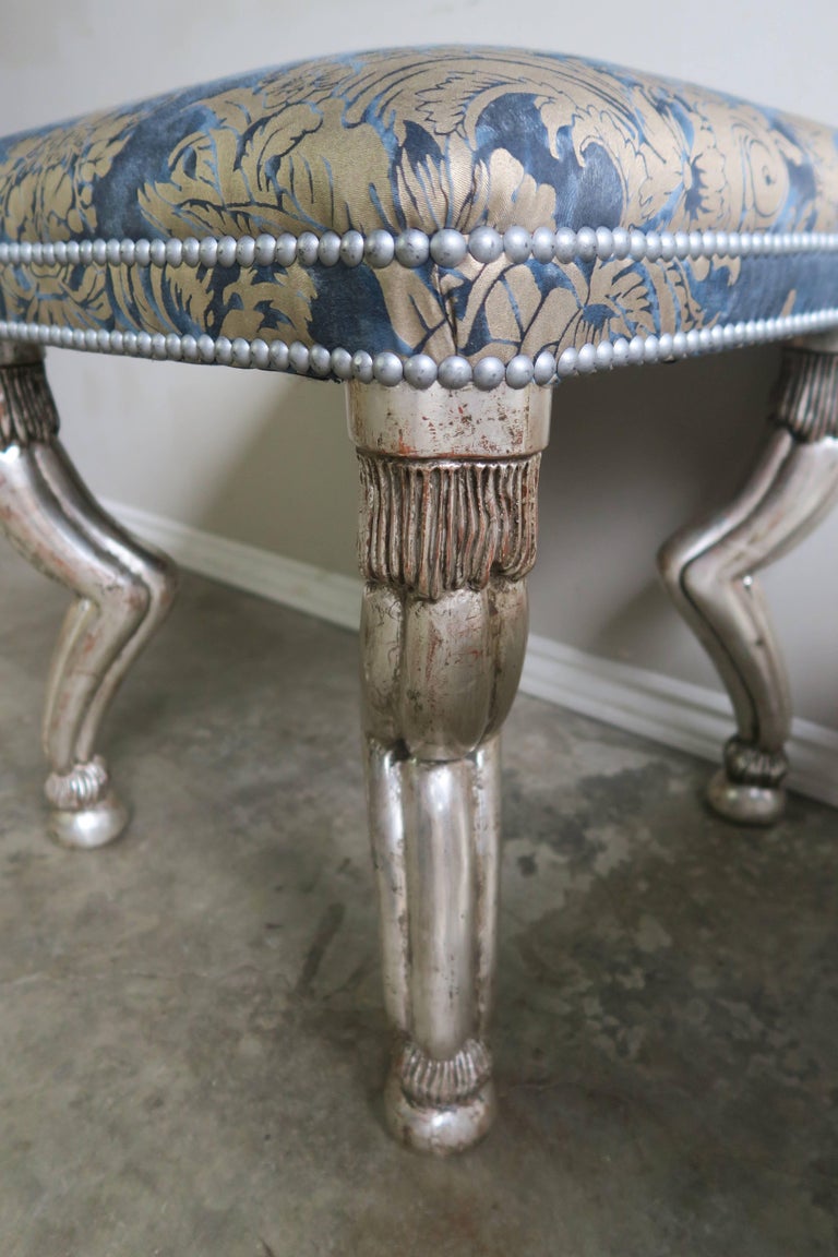 Silver Gilt Fortuny Upoholstered Benches with Silver Nailhead Trim ...