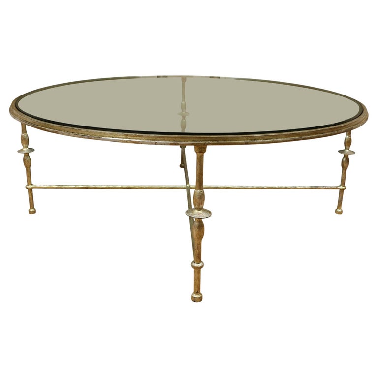 Silver Gilt Giacometti Style Round Glass Top Coffee Table For Sale at ...