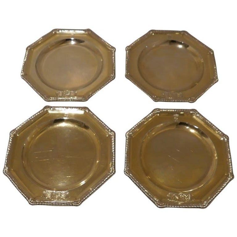 Silver Gilt Set Four Octagonal Plates London 1848 Daniel and Charles ...