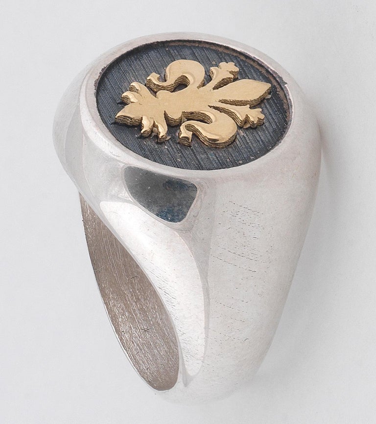 Silver Gold Lily of Florence Signet Ring For Sale at 1stDibs