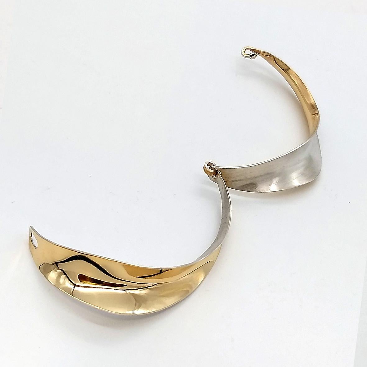 Gold and Silver Linking Bangle, Vintage Gerhard Herbst Studio Bracelet For Sale at 1stDibs