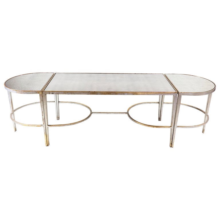 Silver and Gold Mirrored Cocktail Table 3 Pieces For Sale at 1stDibs