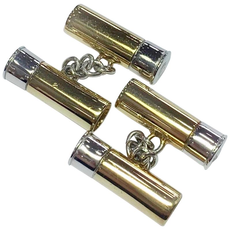 Silver Gold-Plated Shotgun Cartridge Chain Cufflinks For Sale at 1stDibs