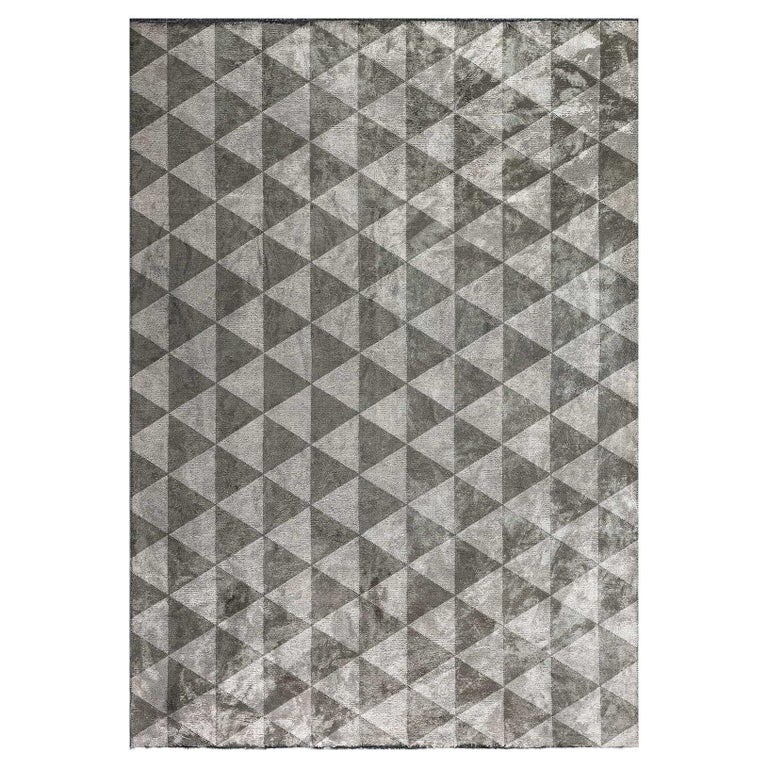 Silver Gray and Khaki Brown Triangle Diamond Geometric Pattern Rug with ...