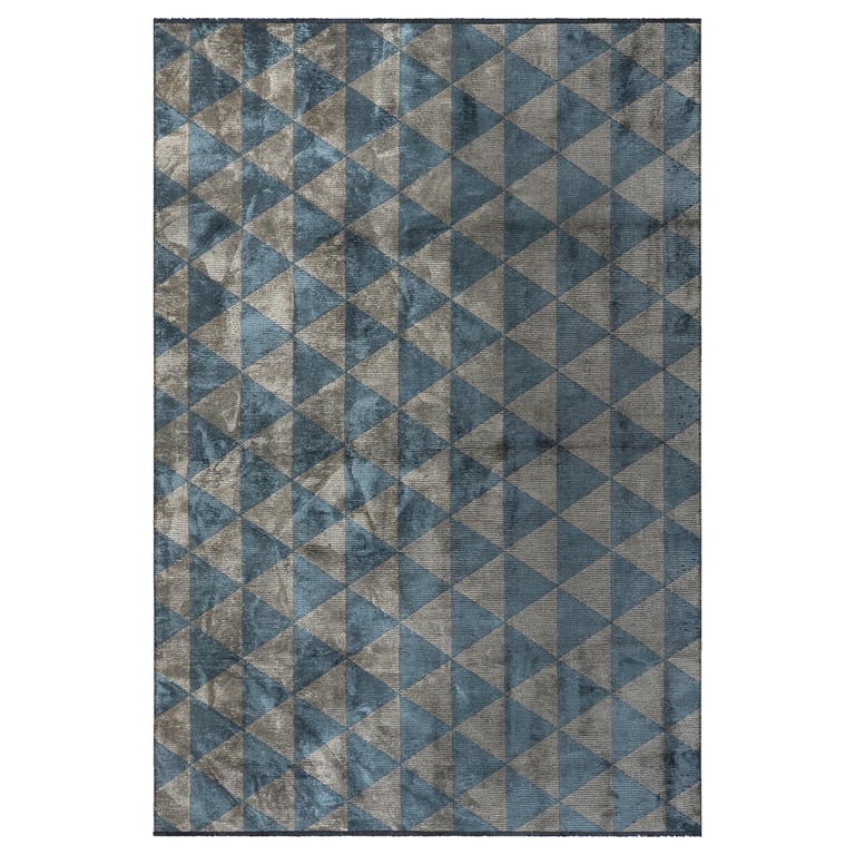 Silver Gray and Light Blue and Triangle Diamond Geometric Pattern Rug ...