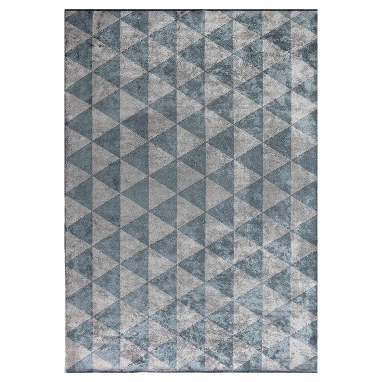 Silver Gray and Light Blue and Triangle Diamond Geometric Pattern Rug ...