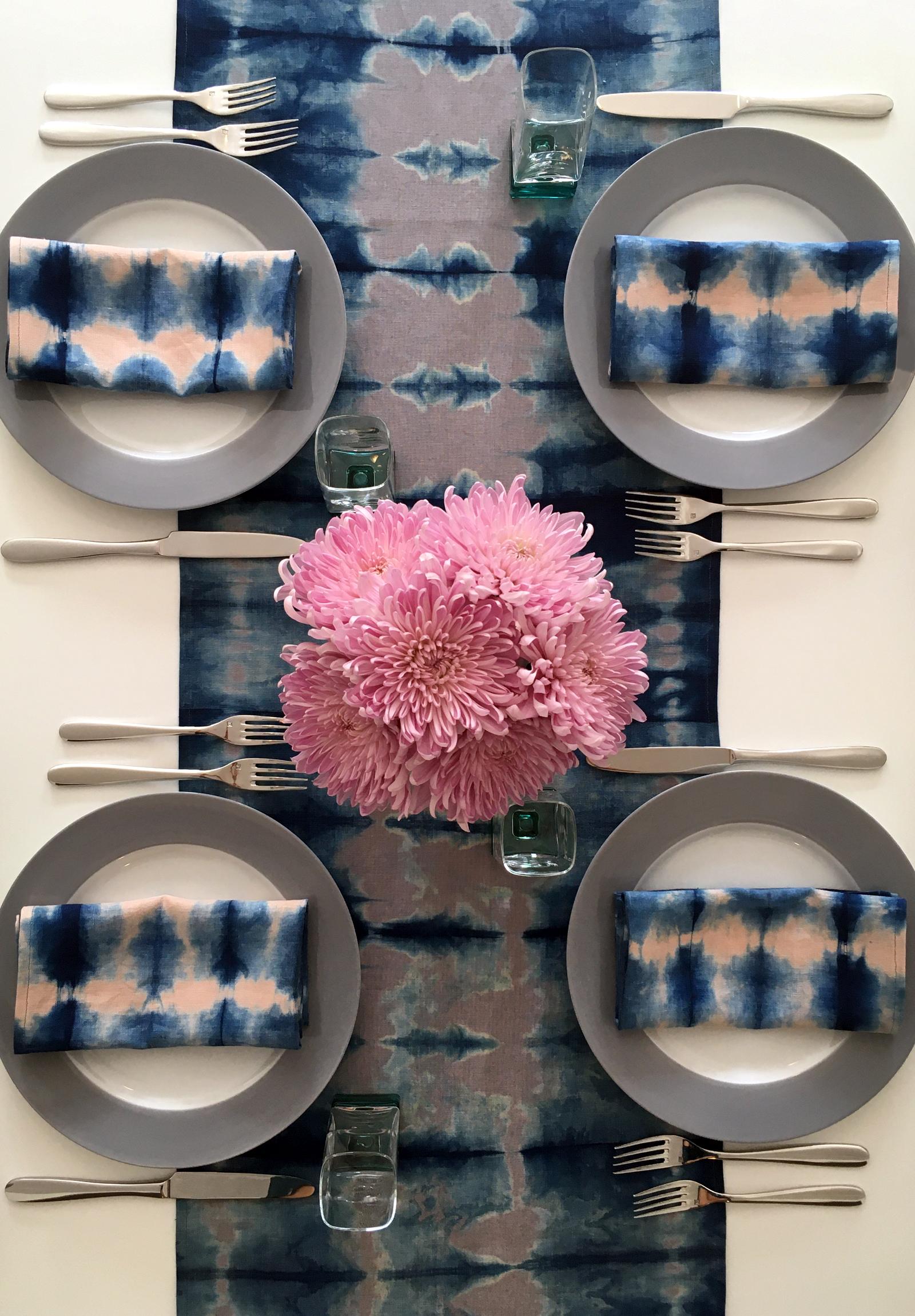 Hand Dyed Linen Table Runner, Silver Gray and Indigo Blue For Sale at ...