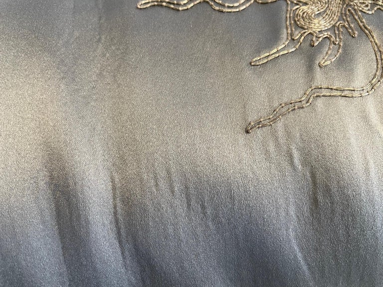 SIlver Grey Silk Satin Cushion Dragon Hand Embroidery Silver Thread For ...