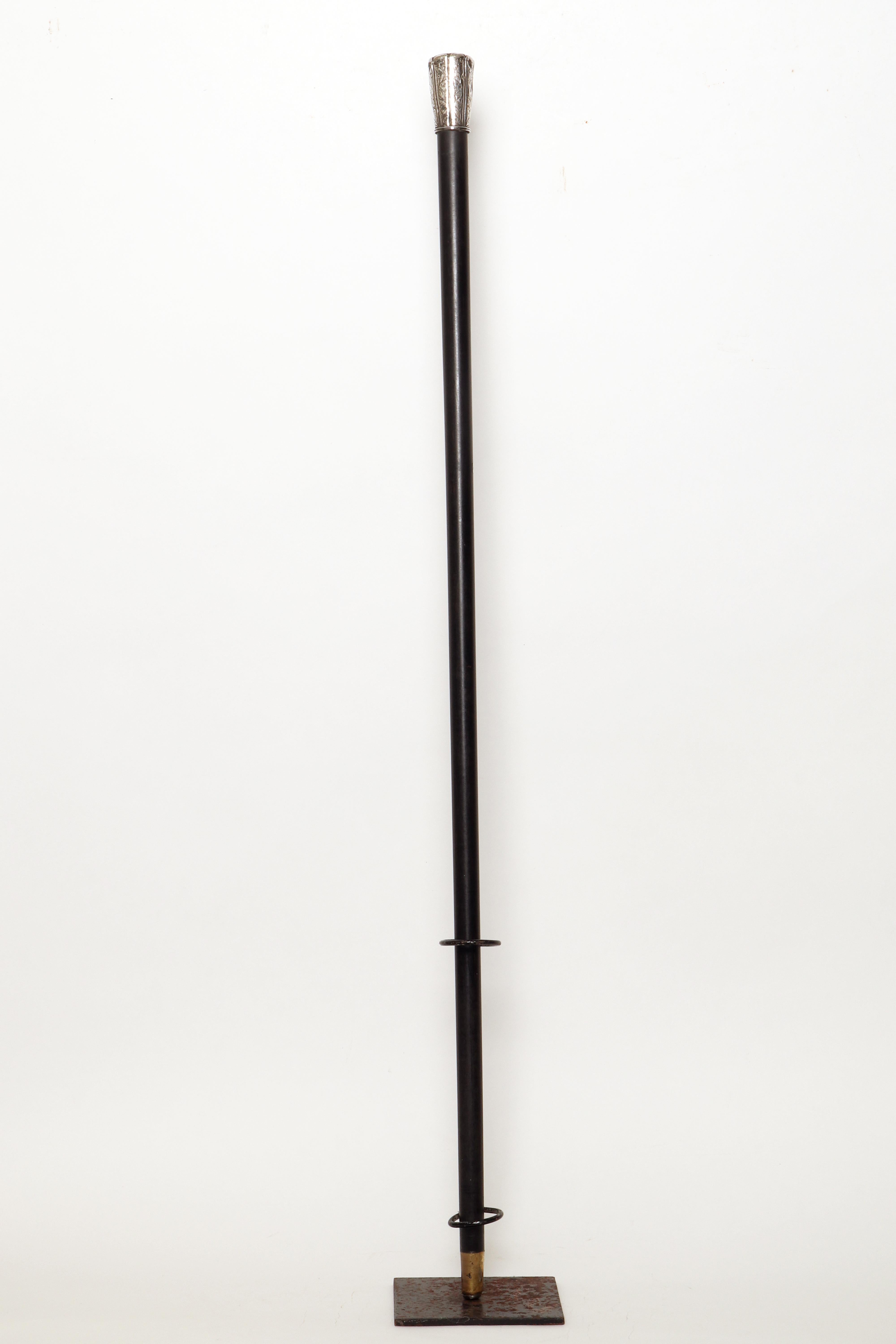 Silver handle walking stick, milord shape with leaves, France 1900. For ...
