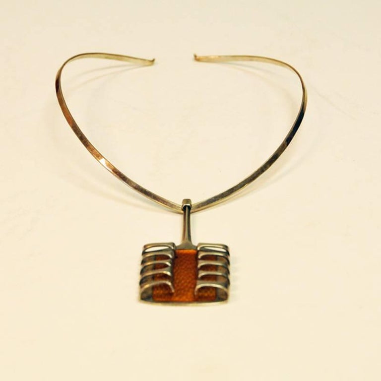 Silver Harp Pendant with Yellow Enamel by Bjørn Sigurd Østern 1966 ...