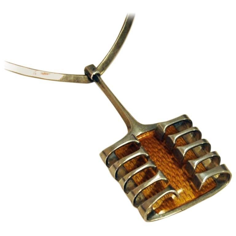 Silver Harp Pendant with Yellow Enamel by Bjørn Sigurd Østern 1966 ...